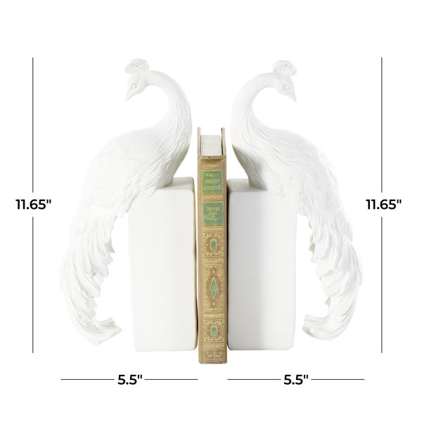 Mercer41 Cole And Grey Resin Textured Peacock Decorative Bookends With Tall Block Bases ...